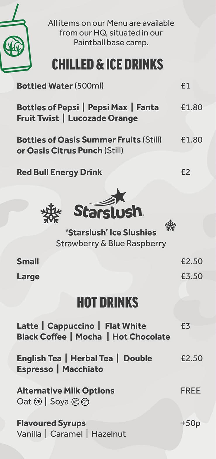 Venue Menu - refreshments, upgrades and more | GO Laser Tag London