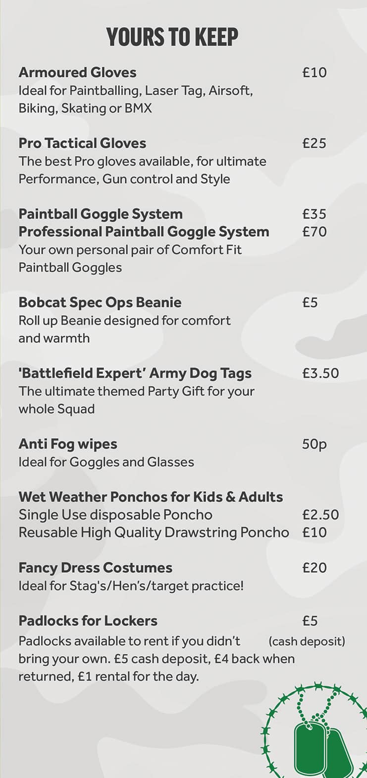 Venue Menu - refreshments, upgrades and more | GO Laser Tag London
