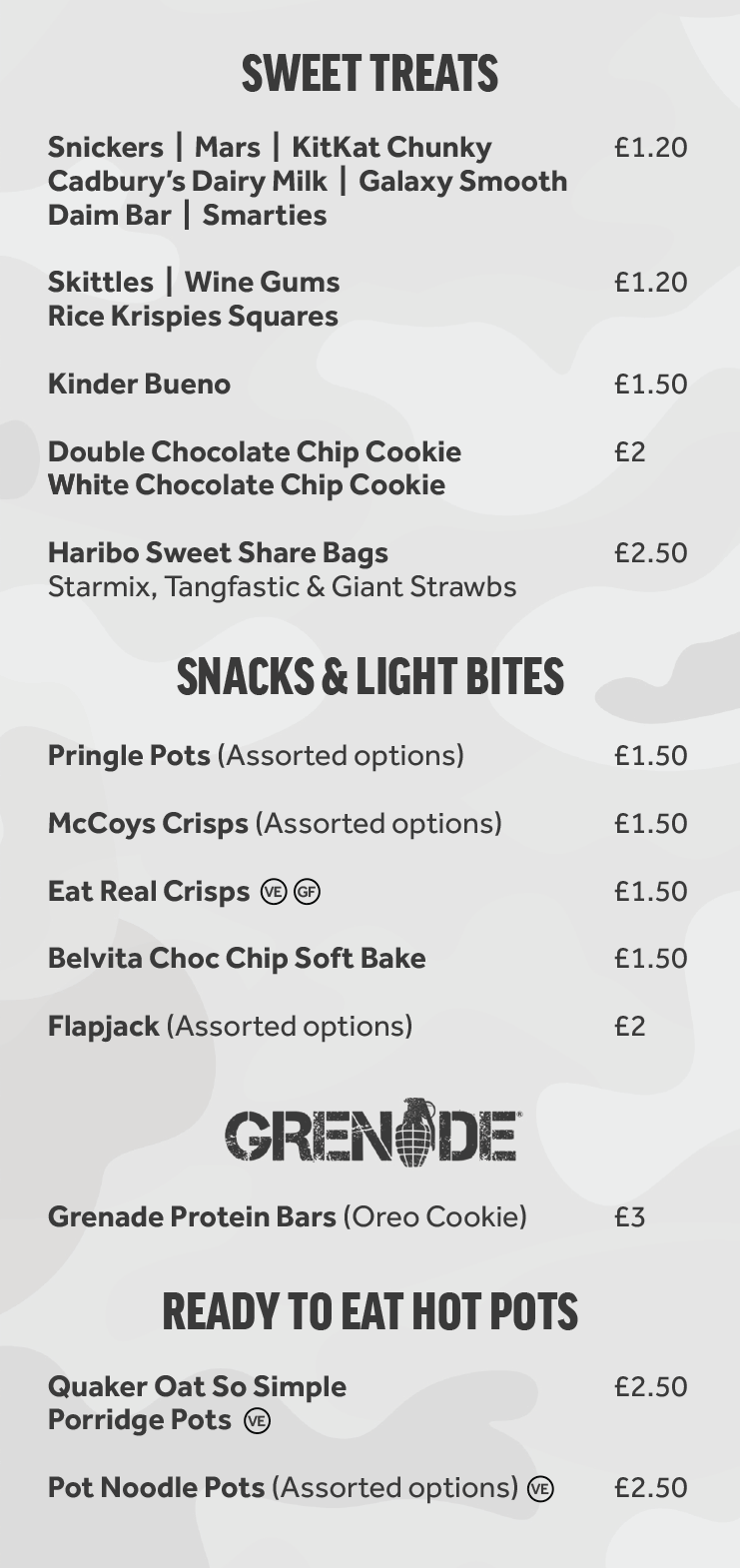 Venue Menu - refreshments, upgrades and more | GO Laser Tag London